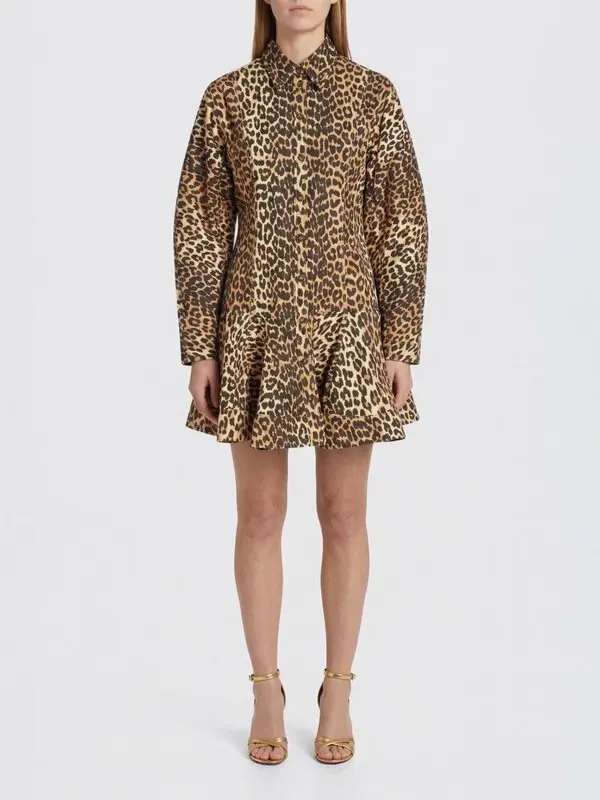 GANNI Leopard Print Shirt Dress