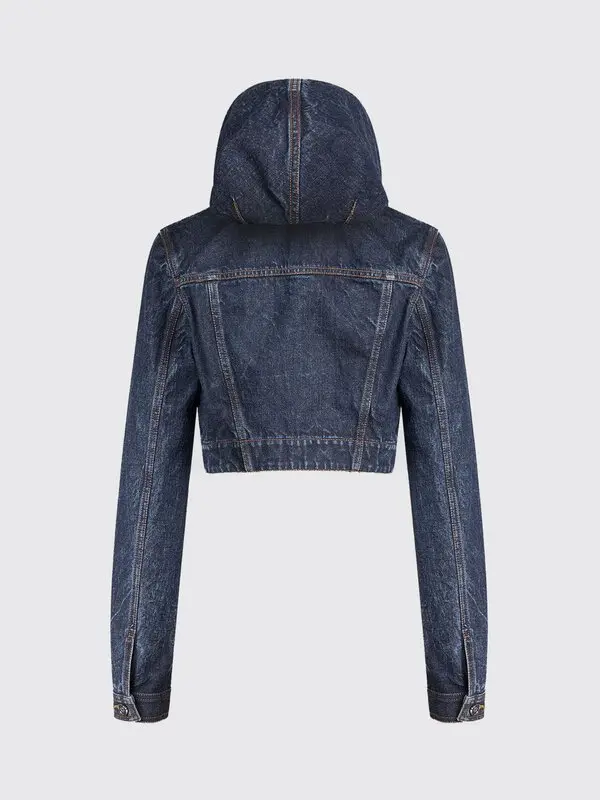 Alaïa Cropped Denim Jacket With Hooded Collar - Blue