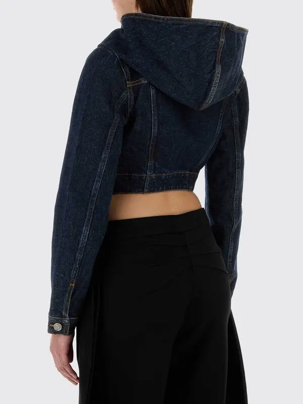 Alaïa Cropped Denim Jacket With Hooded Collar