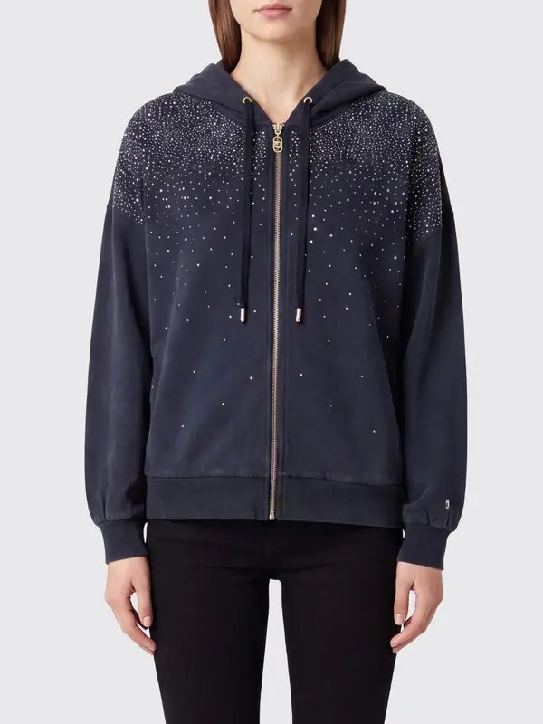 Liu Jo Zip-up Hoodie With Rhinestone Embellishments - Black