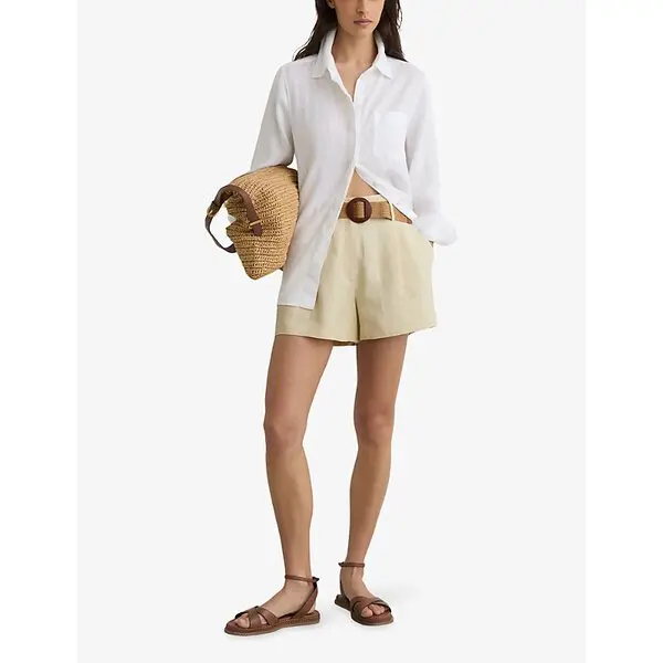 REISS Matilda Belted-waist Linen-blend Shorts