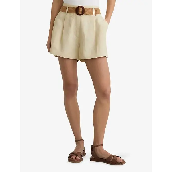 REISS Matilda Belted-waist Linen-blend Shorts