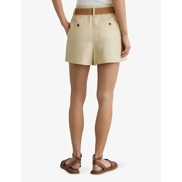 REISS Matilda Belted-waist Linen-blend Shorts