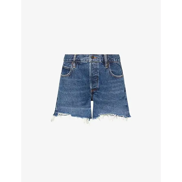 FRAME The Long Hang Mid-rise Denim Shorts