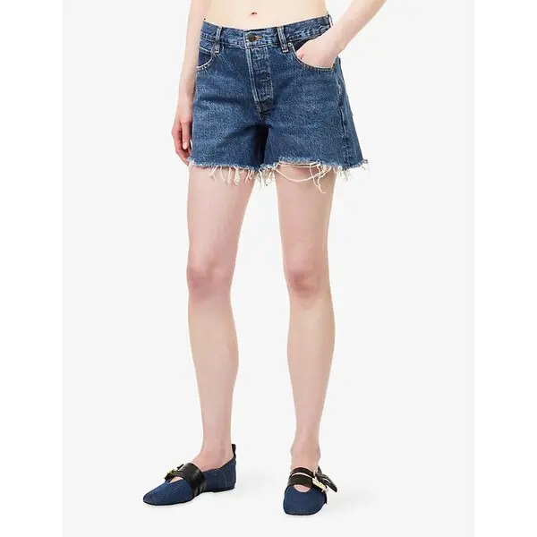 FRAME The Long Hang Mid-rise Denim Shorts