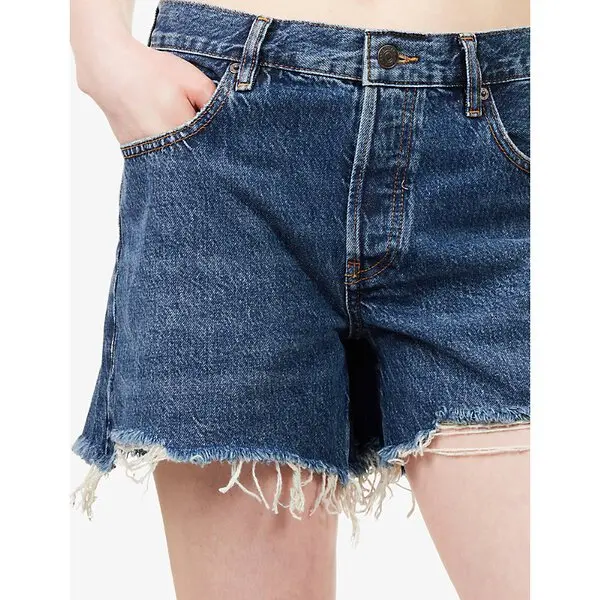 FRAME The Long Hang Mid-rise Denim Shorts