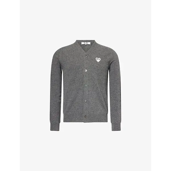 Play Comme Des Garcon Comme Des Garçons Play Embroidered Heart Brushed Wool Knit Cardigan