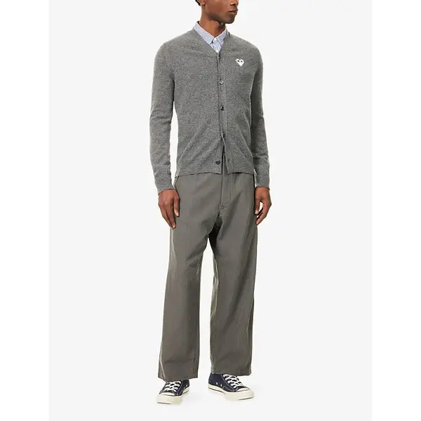 Play Comme Des Garcon Comme Des Garçons Play Embroidered Heart Brushed Wool Knit Cardigan