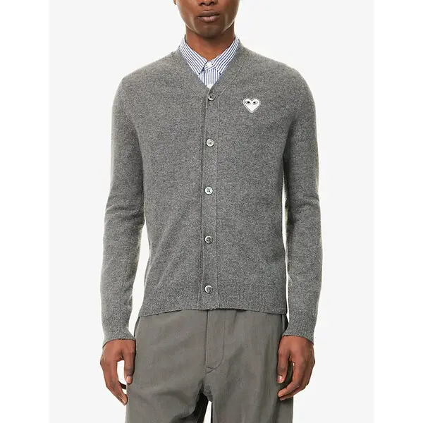 Play Comme Des Garcon Comme Des Garçons Play Embroidered Heart Brushed Wool Knit Cardigan