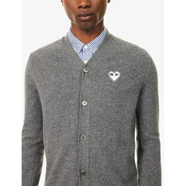 Play Comme Des Garcon Comme Des Garçons Play Embroidered Heart Brushed Wool Knit Cardigan