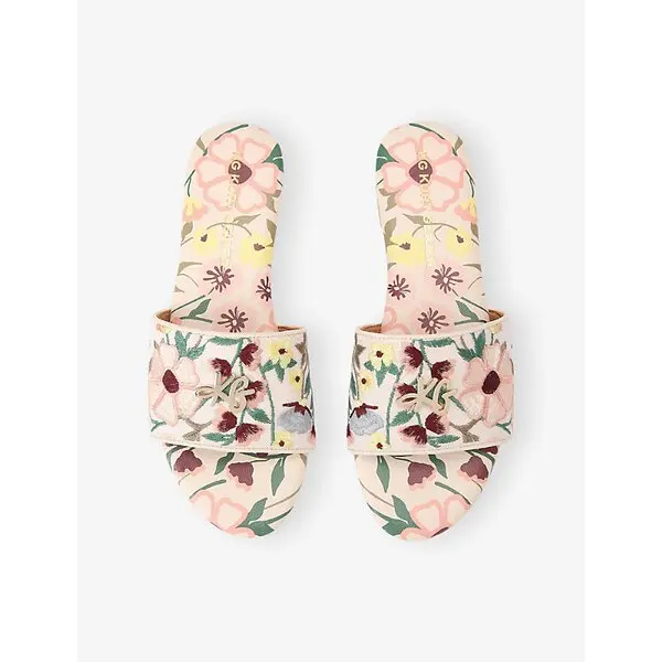 Kurt Geiger Rosetta Embroidered Flat Woven Sandals - White/oth