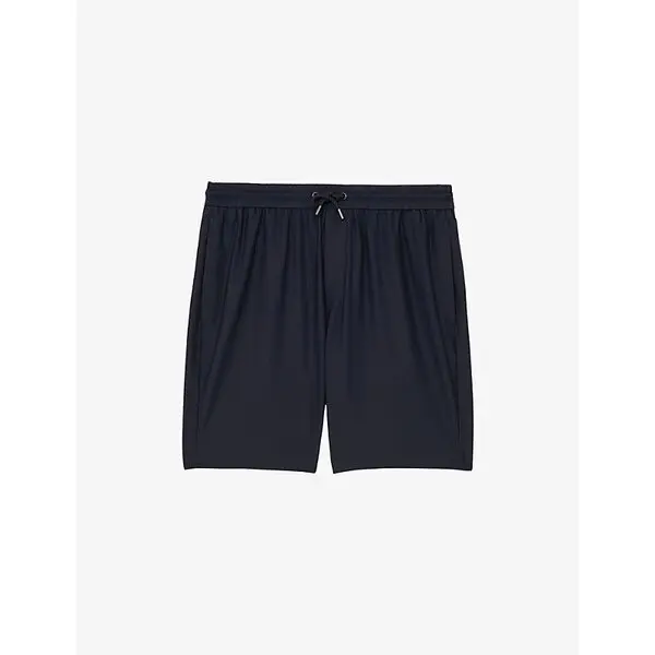 REISS Seersucker Stretch-woven Shorts - Navy