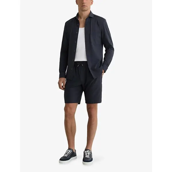 REISS Stretch-woven Seersucker Shorts - Navy