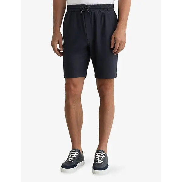 REISS Stretch-woven Seersucker Shorts - Navy