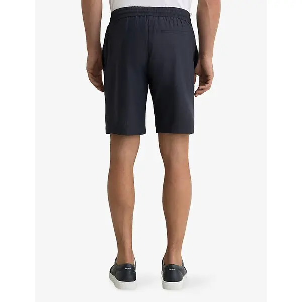 REISS Stretch-woven Seersucker Shorts - Navy