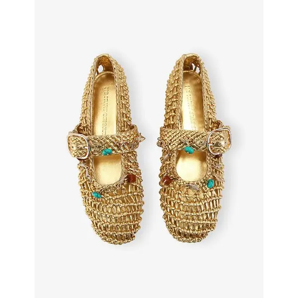 Kurt Geiger Naomi Charm Leather Ballet Flats - Gold