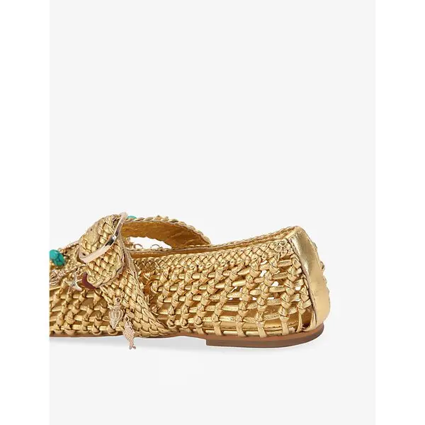 Kurt Geiger Naomi Charm Leather Ballet Flats - Gold