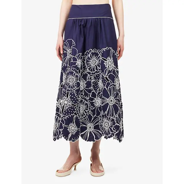 Farm Rio Cotton Maxi Skirt - Blue