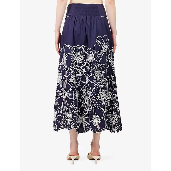 Farm Rio Cotton Maxi Skirt - Blue