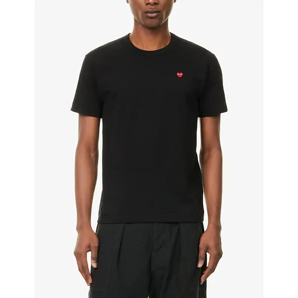 Play Comme Des Garcon Small Embroidered Heart Cotton-jersey T-shirt - Black
