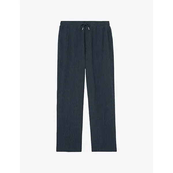 REISS Carver Plissé Woven Trousers - Airforce Blue