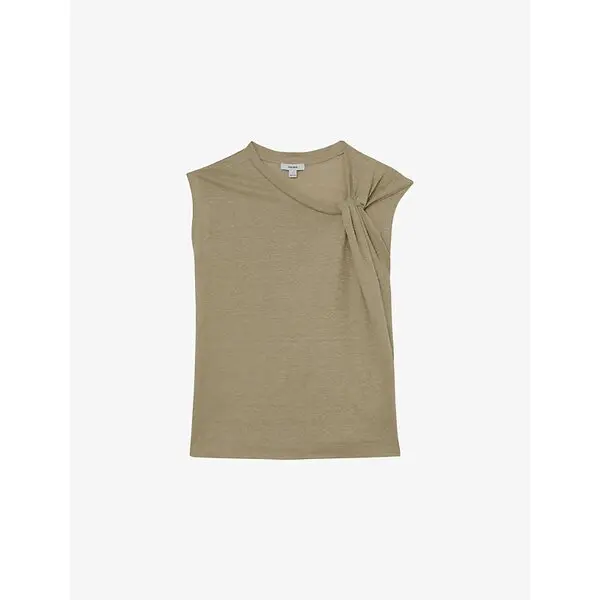 REISS Taylor Twist-detail Linen T-shirt - Green