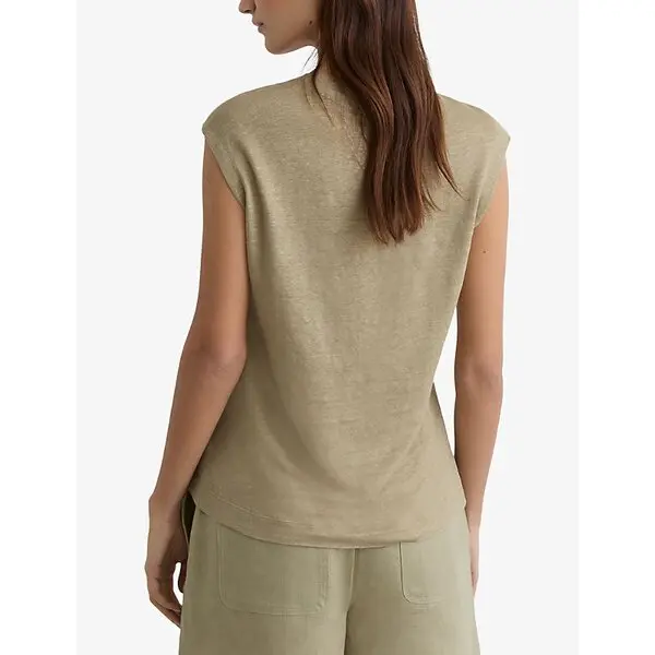 REISS Linen Twist-detail T-shirt - White