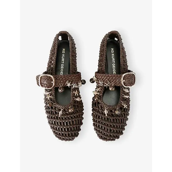Kurt Geiger Naomi Charm Leather Ballet Flats - Brown