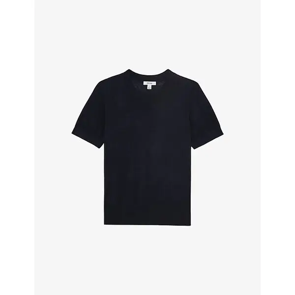 REISS Livy Silk And Linen-blend Top - Navy