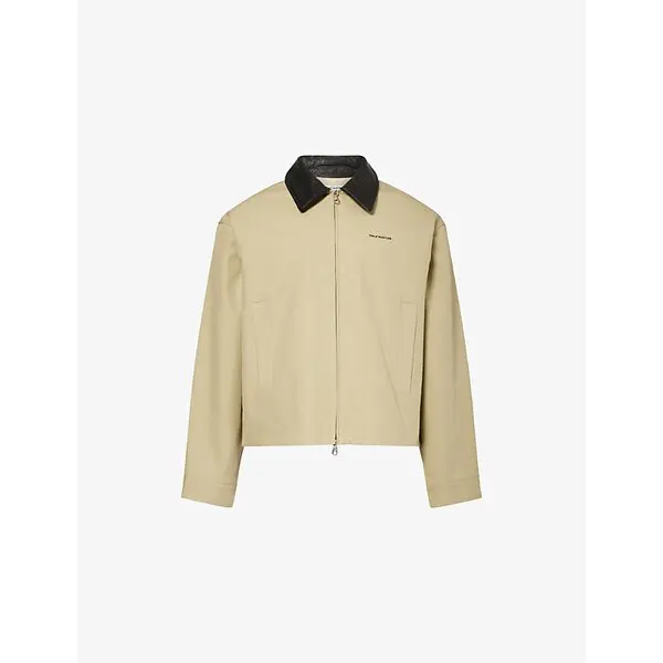 COLE BUXTON Leather-collar Cotton Overshirt - Sand