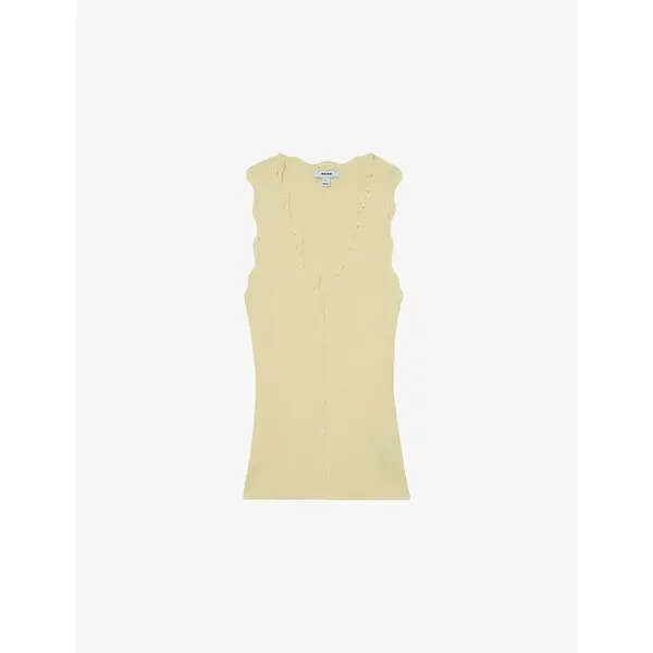 REISS Freya Scalloped-trim Stretch-knit Vest - Buttermilk Yellow