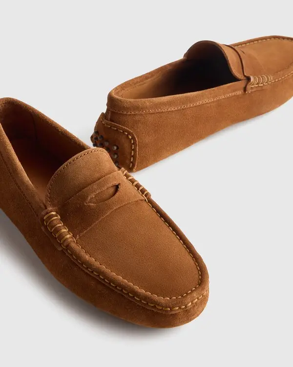 Quince Suede Driving Loafers - Whiskey