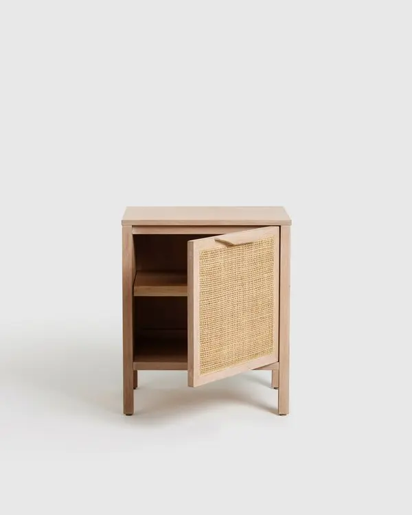 Quince Solid Wood And Rattan 1-door Nightstand, Size