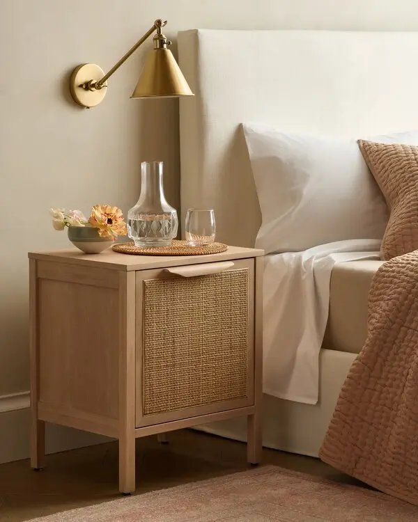 Quince Solid Wood And Rattan 1-door Nightstand, Size