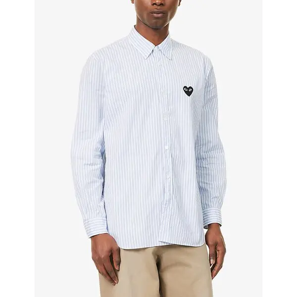 Play Comme Des Garcon Cdg Embroidered Heart E Cotton Shirt - Strip