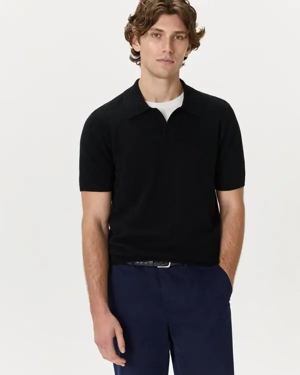 Quince 100% Mongolian Cashmere Johnny Collar Polo Sweater - Black