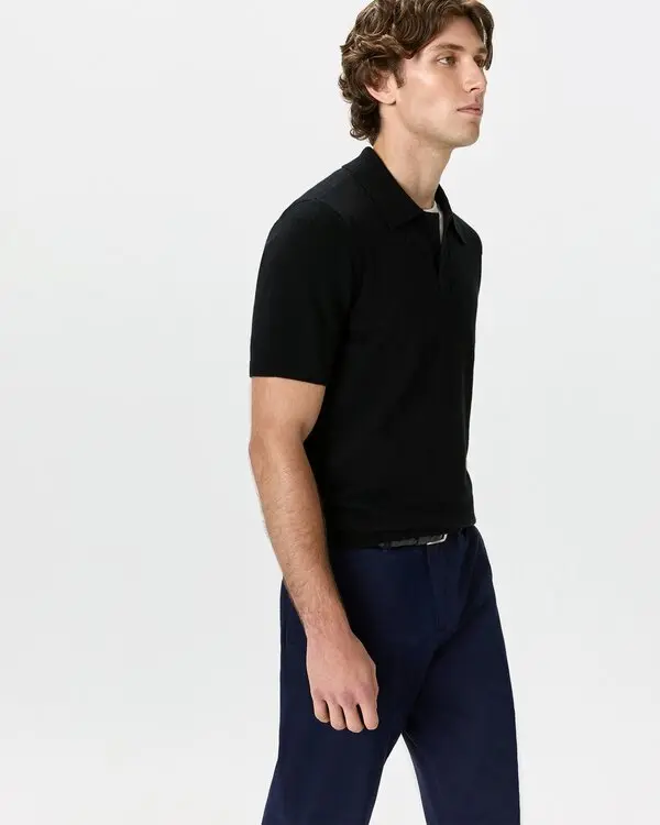 Quince 100% Mongolian Cashmere Johnny Collar Polo Sweater - Black