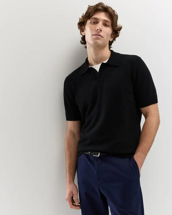Quince 100% Mongolian Cashmere Johnny Collar Polo Sweater - Black