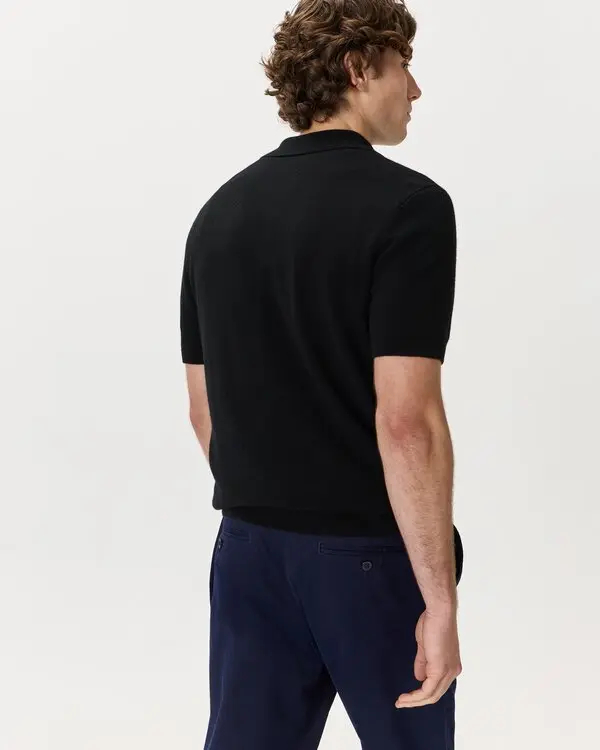 Quince 100% Mongolian Cashmere Johnny Collar Polo Sweater - Black