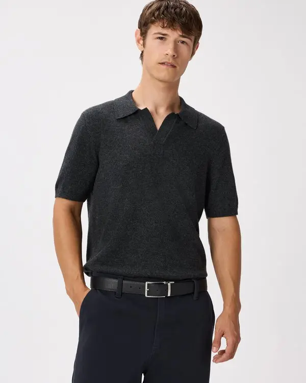 Quince 100% Mongolian Cashmere Johnny Collar Polo Sweater - Charcoal