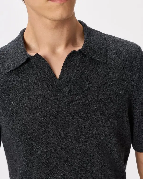 Quince 100% Mongolian Cashmere Johnny Collar Polo Sweater - Charcoal