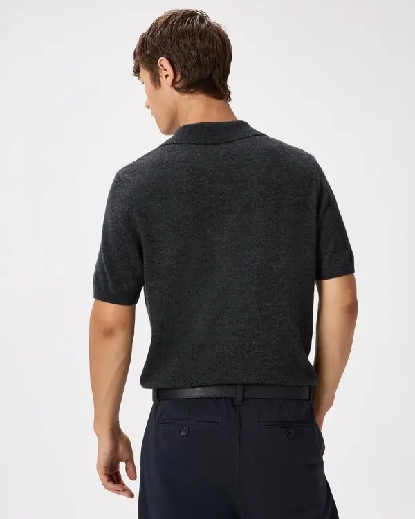 Quince 100% Mongolian Cashmere Johnny Collar Polo Sweater - Charcoal