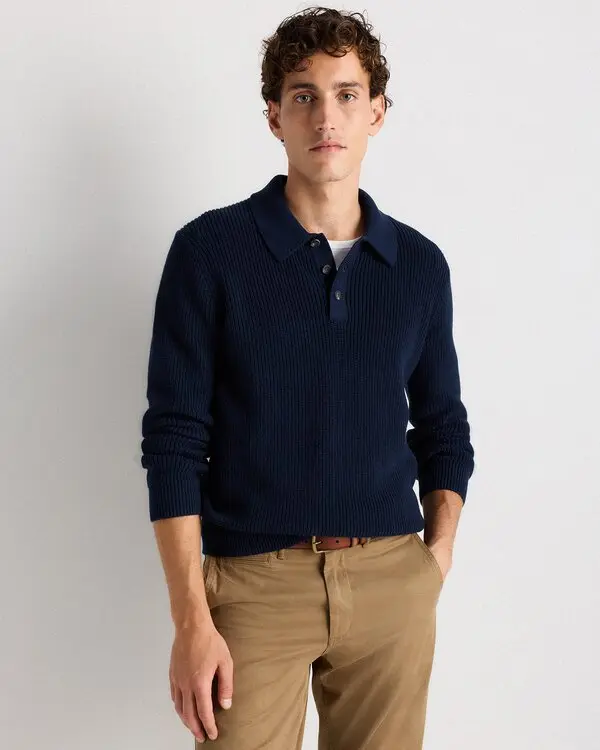 Quince Ribbed Polo Sweater - Navy