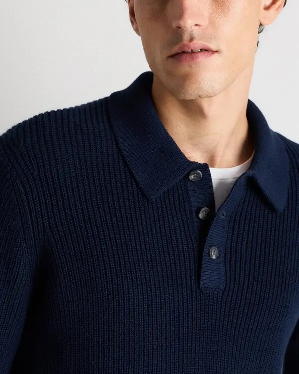 Quince Ribbed Polo Sweater - Navy