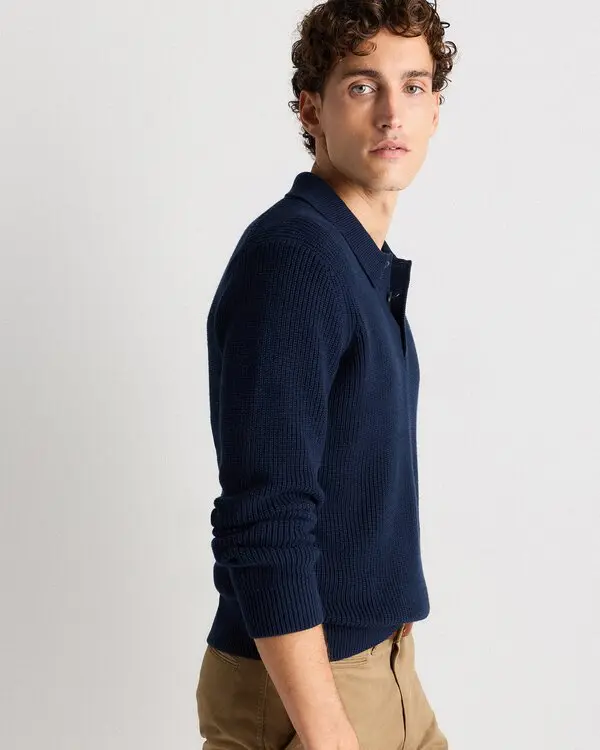 Quince Ribbed Polo Sweater - Navy