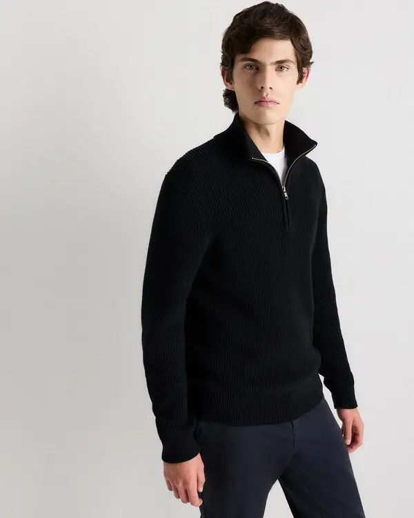 Quince Ribbed Quarter-zip Sweater - Black