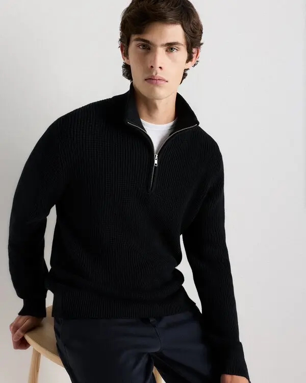 Quince Ribbed Quarter-zip Sweater - Black