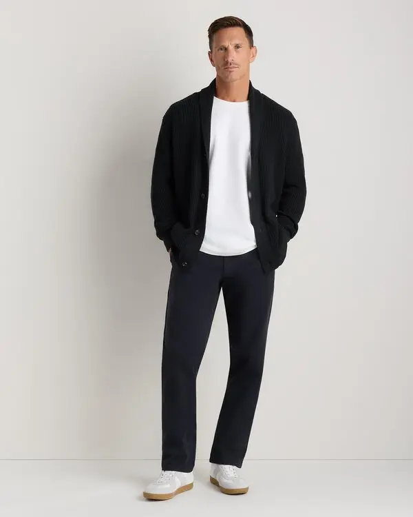 Quince Ribbed Shawl-collar Cardigan Sweater - Black