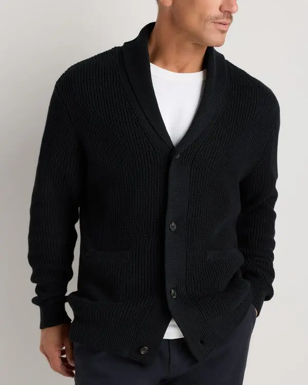 Quince Ribbed Shawl-collar Cardigan Sweater - Black