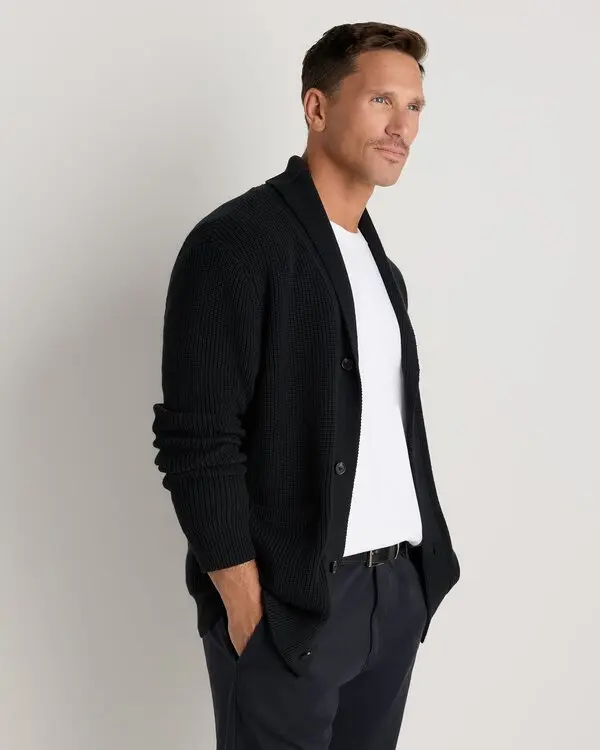 Quince Ribbed Shawl-collar Cardigan Sweater - Black